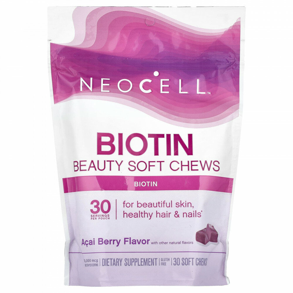 NeoCell, Biotin Bursts, вкус ягод асаи, 10 000 мкг, 30 жевательных таблеток