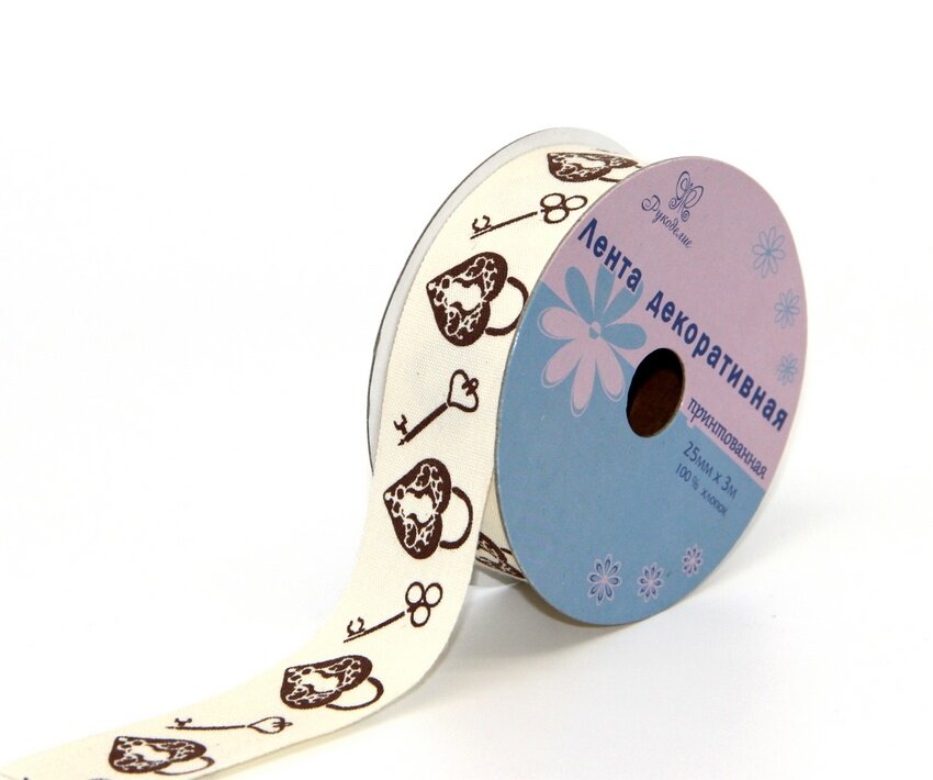Лента декоративная Рукоделие принтованная, 25 мм х 3 м, текстильная
