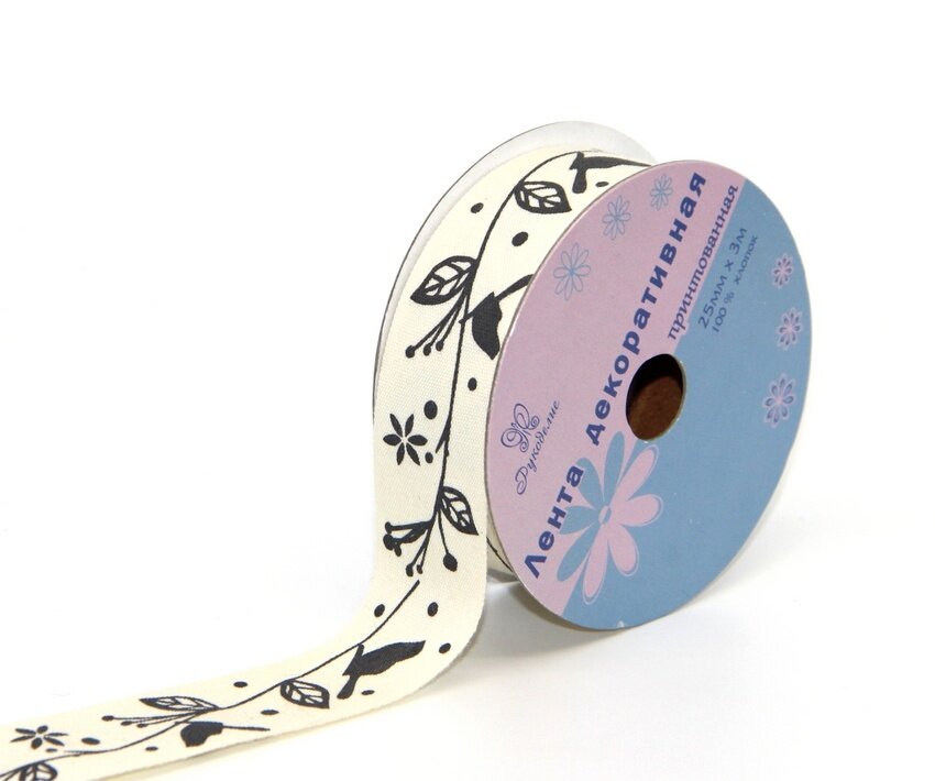 Лента декоративная Рукоделие принтованная, 25 мм х 3 м, текстильная