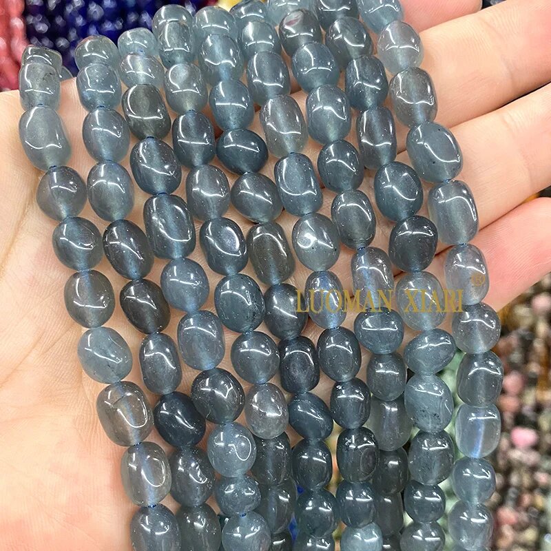 Бусины из голубого кошачьего глаза 8x10 мм, 32-34 шт