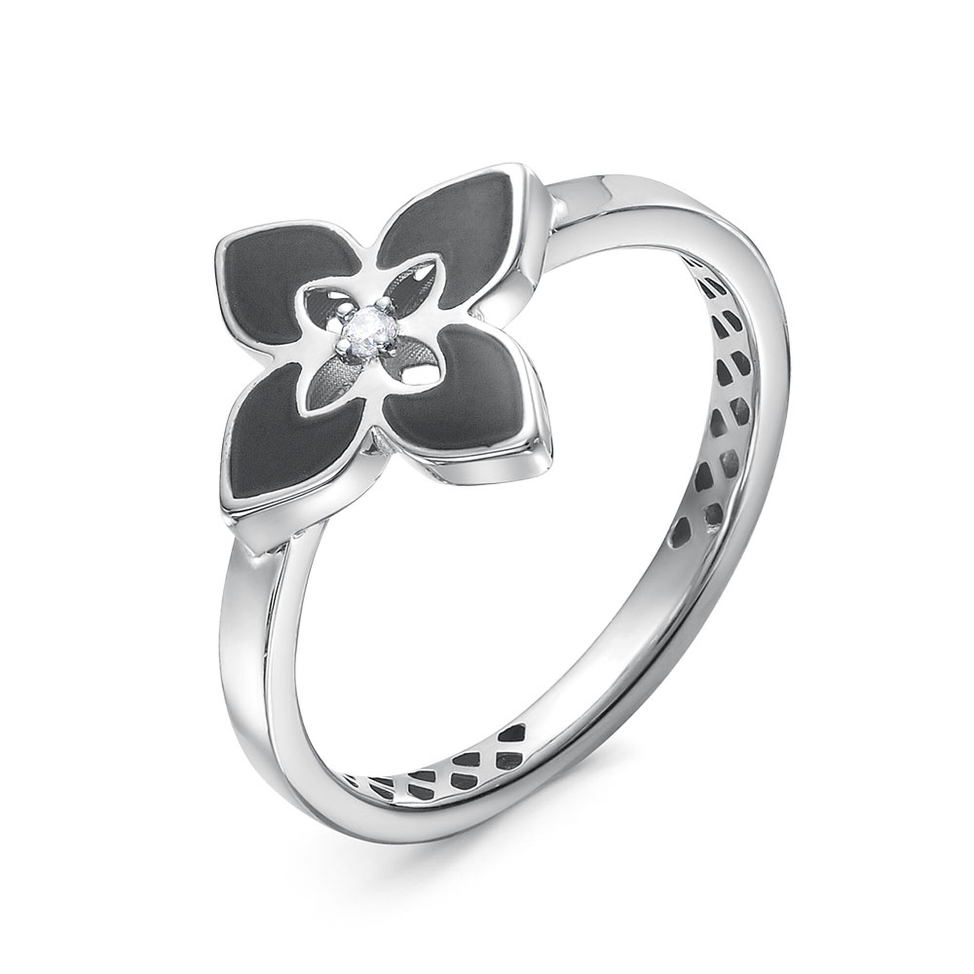 Кольцо, серебро, 925 проба, родирование, фианит, эмаль