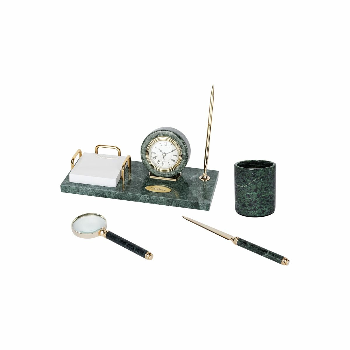 Настольный набор из мрамора Delucci (4 предмета) зеленый мрамор (MBm_00003)