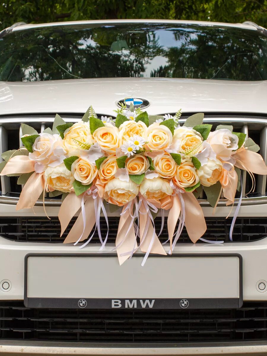 Свадебное украшение на машину ленты, для оформления автомобиля на капот и радиатор, банты