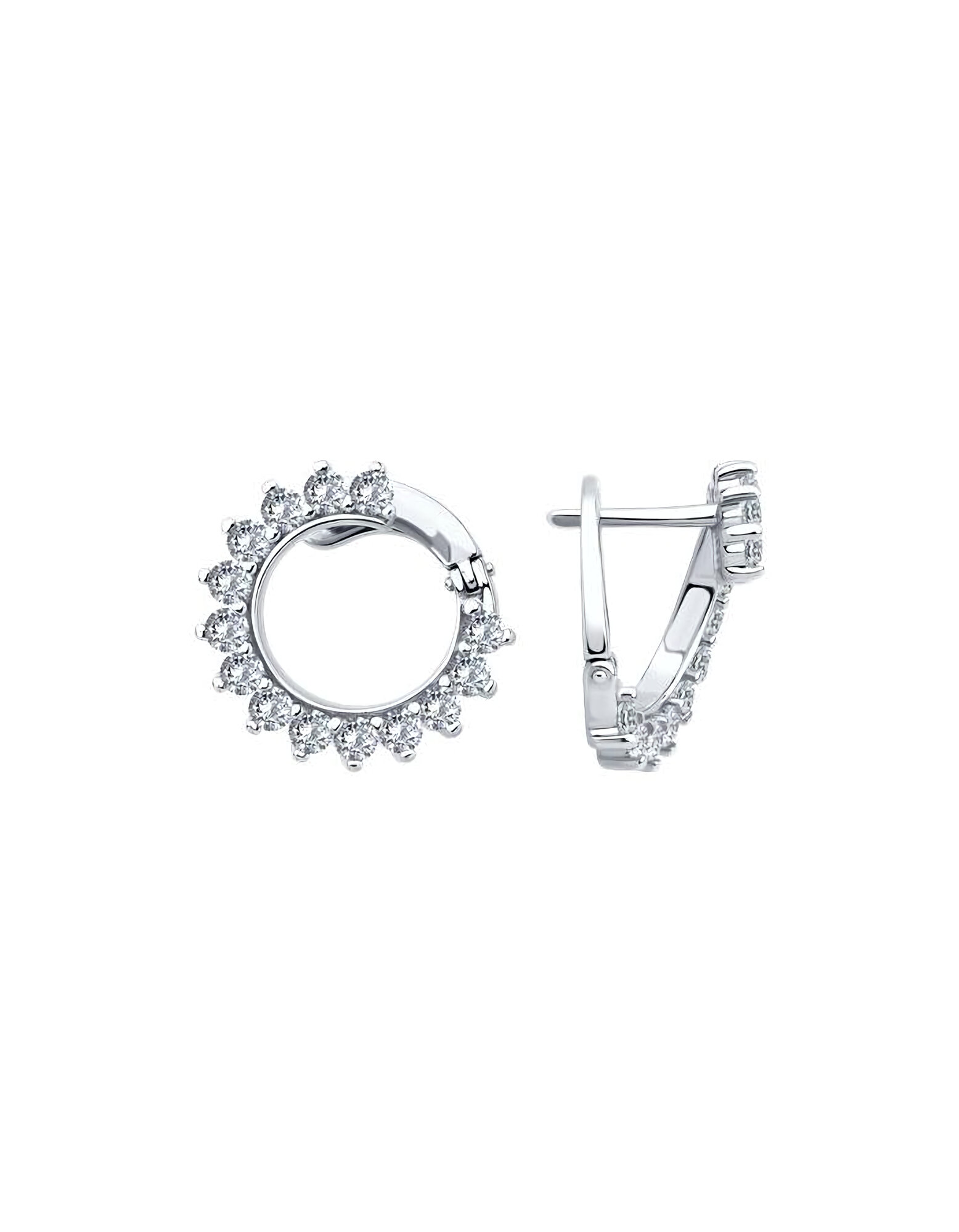 Серьги пусеты, серебро, 925 проба, родирование, фианит