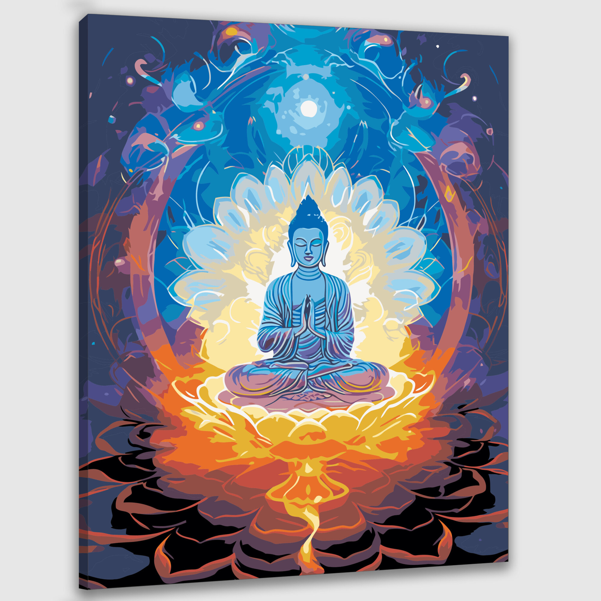 Картина по номерам 40x50 см, Будда, цифровая иллюстрация, абстрактный стиль, яркие цвета, плавные линии, энергия