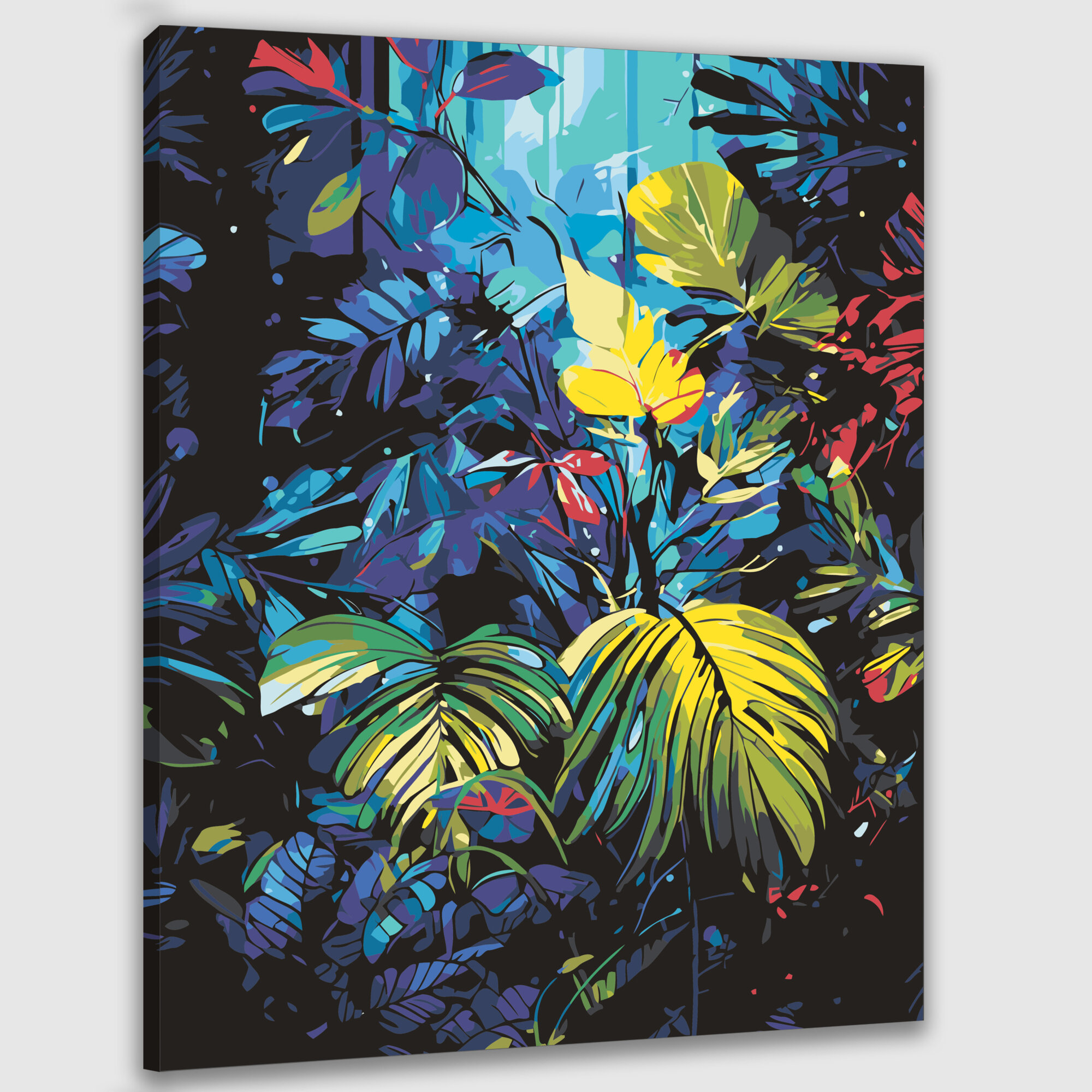 Картина по номерам 40x50 см, тропический лес, пышность, яркость, цифровая картина, калейдоскоп, богатые цвета, небо