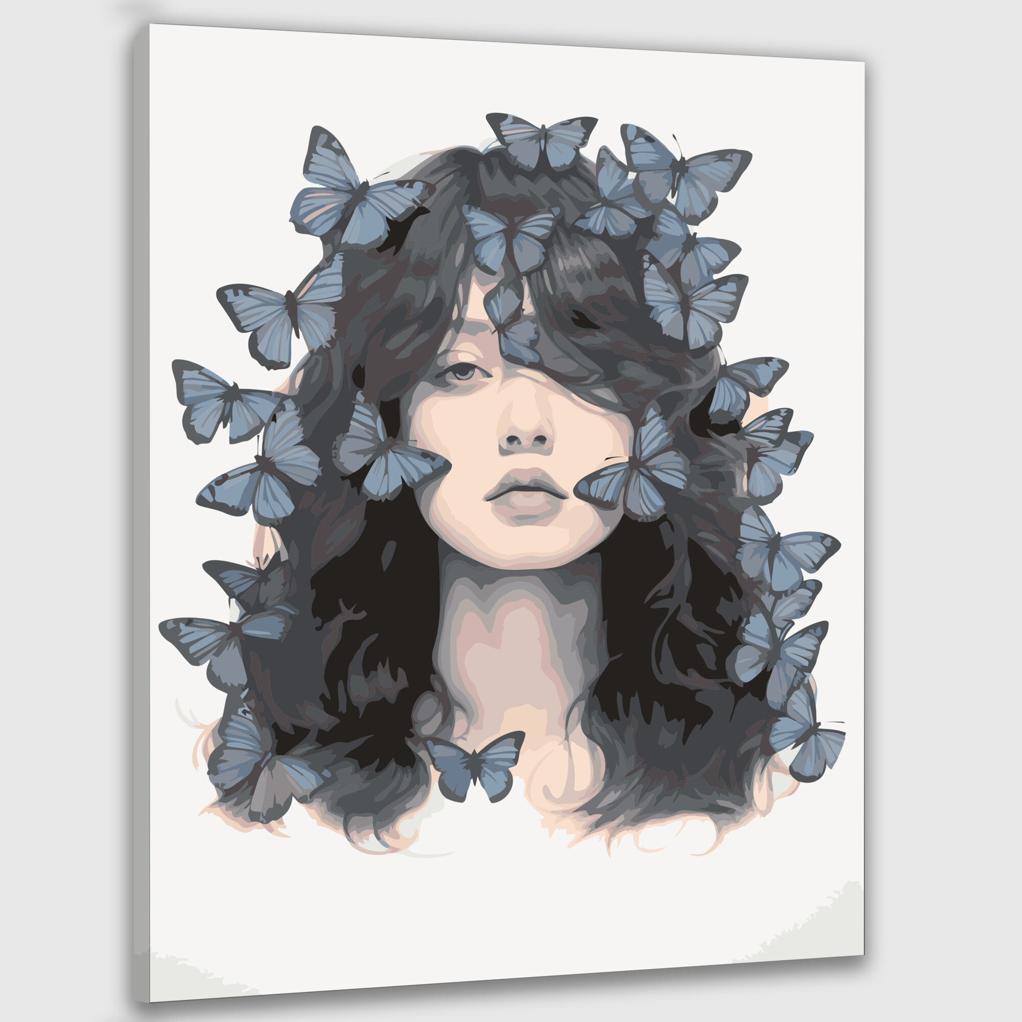 Картина по номерам 40x50 см, девушки не видно, лицо закрыто, много бабочек, рисунок Ами Джадд