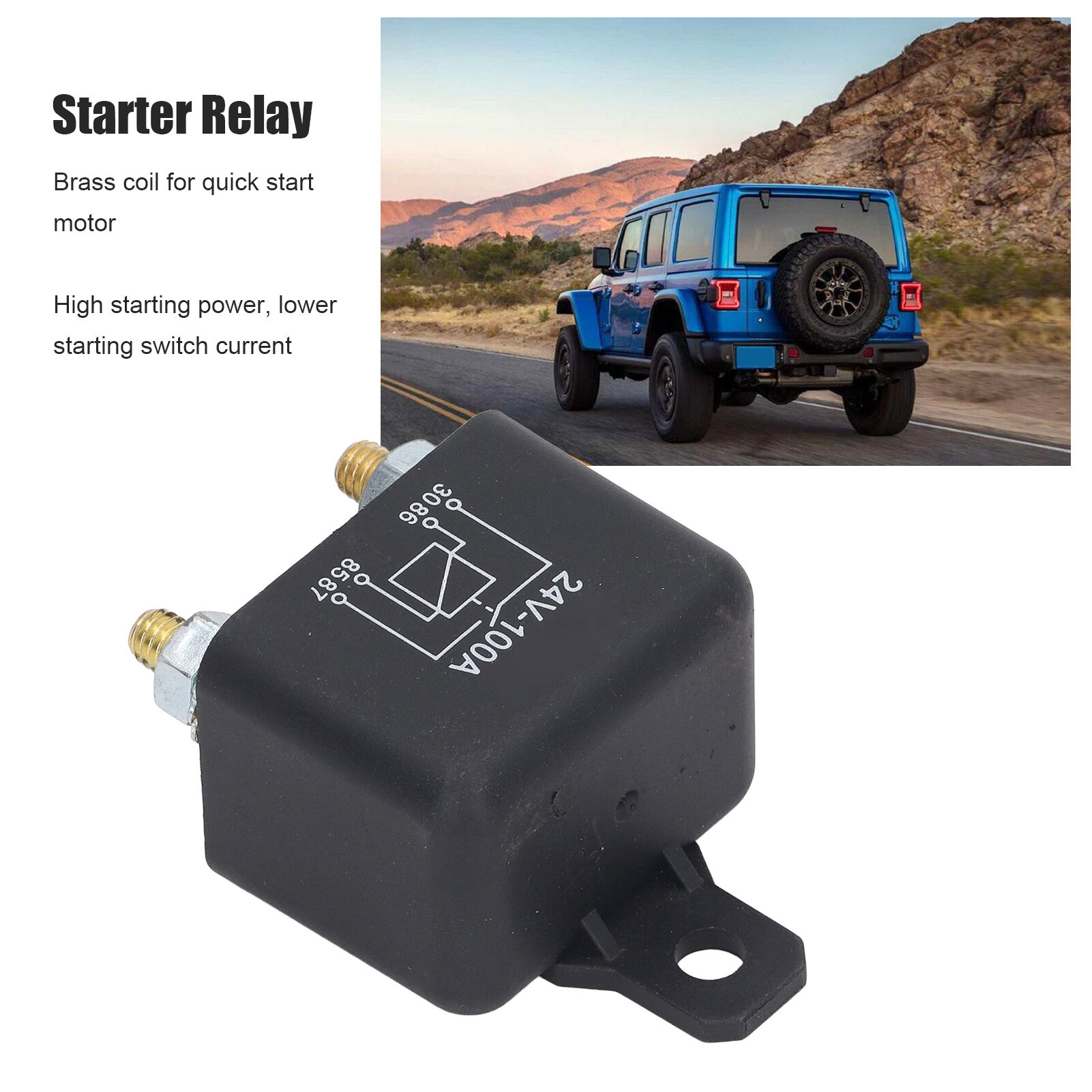 Соленоид стартера 100A, 4-контактная латунная катушка, корпус ПК высокой мощности, реле газонокосилки для автомобиля, 24 В постоянного тока