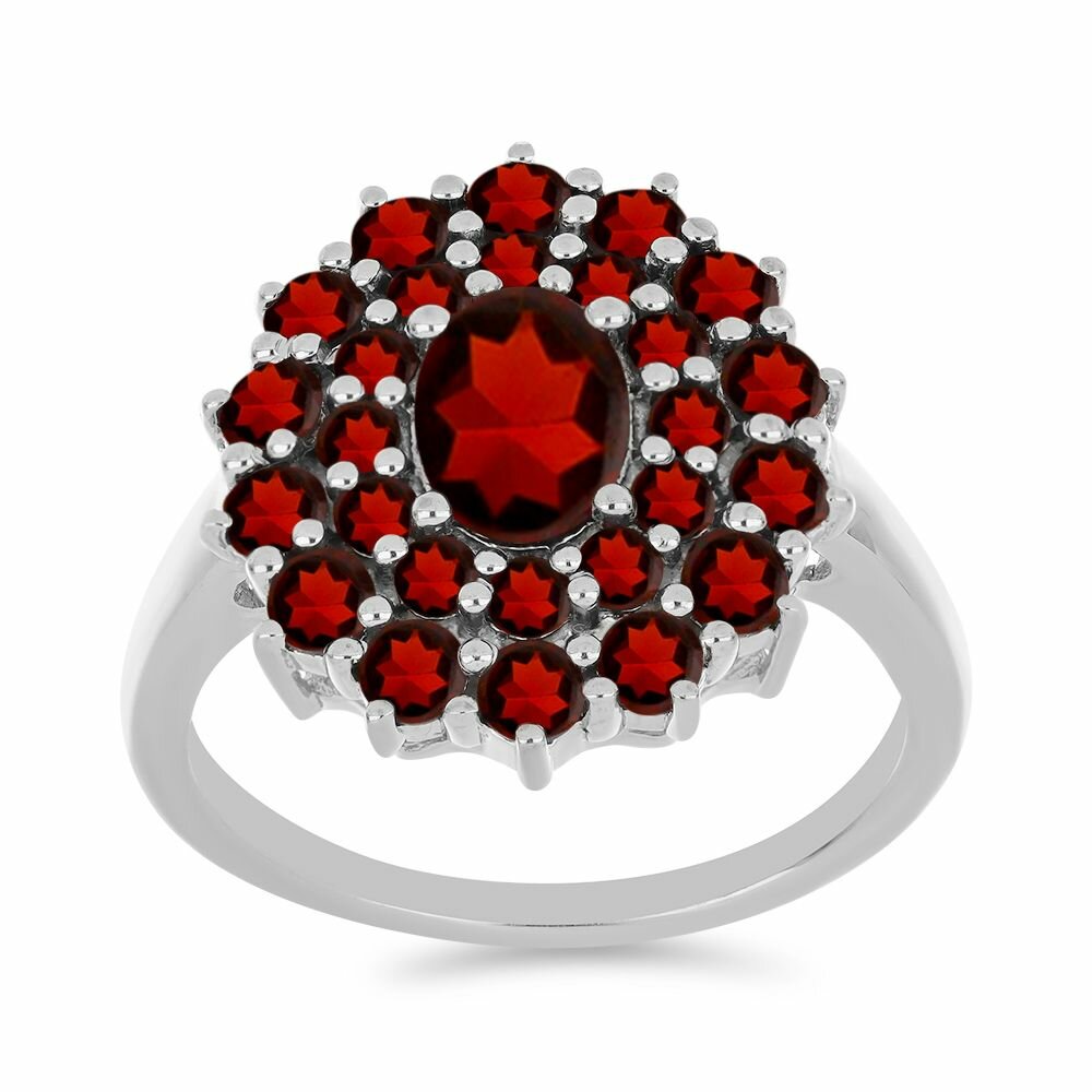 Кольцо тонкое, серебро, 925 проба, родирование, гранат