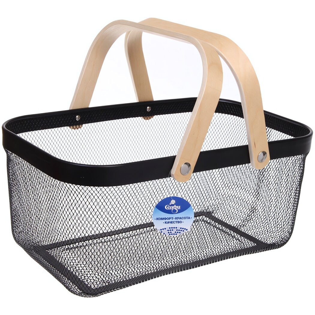 Корзина для хранения «фарго», металл и дерево, черный цвет, 19x24,5x40 см, стильная и практичная