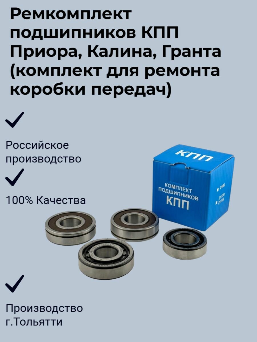 Ремкомплект подшипников КПП Приора, Калина, Гранта (комплект для ремонта коробки передач)