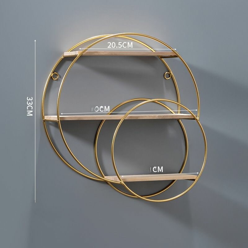 Новые стены для ресторанов в стиле Нового Нордика, гостиной и магазинов молочного чая, а также полки без перфорации (Двойная круглая неправильная трехслойная полка - Золотая)