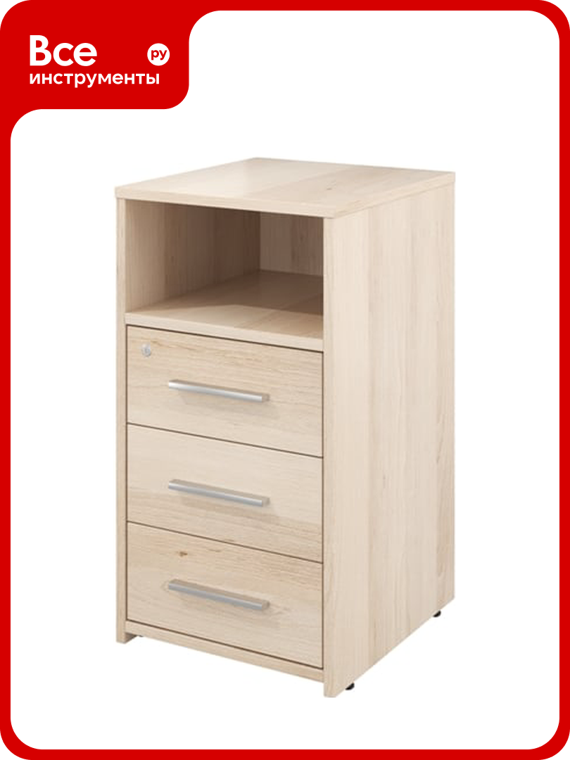 Тумба Монолит Канцлер приставная с нишей, 3 ящика с замком (404x446x750) Бук артизан перламутровый39 КЦ10.39, из лдсп