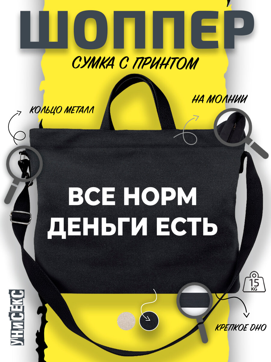 Сумка  шоппер y2k через плечо деньги есть