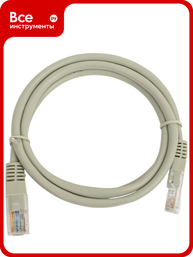 Патч-корд кабель Filum u/utp 5e кат, 1м 26awg(7x0,16 мм), чистая медь, pvc, серый FL-U5-C-1M