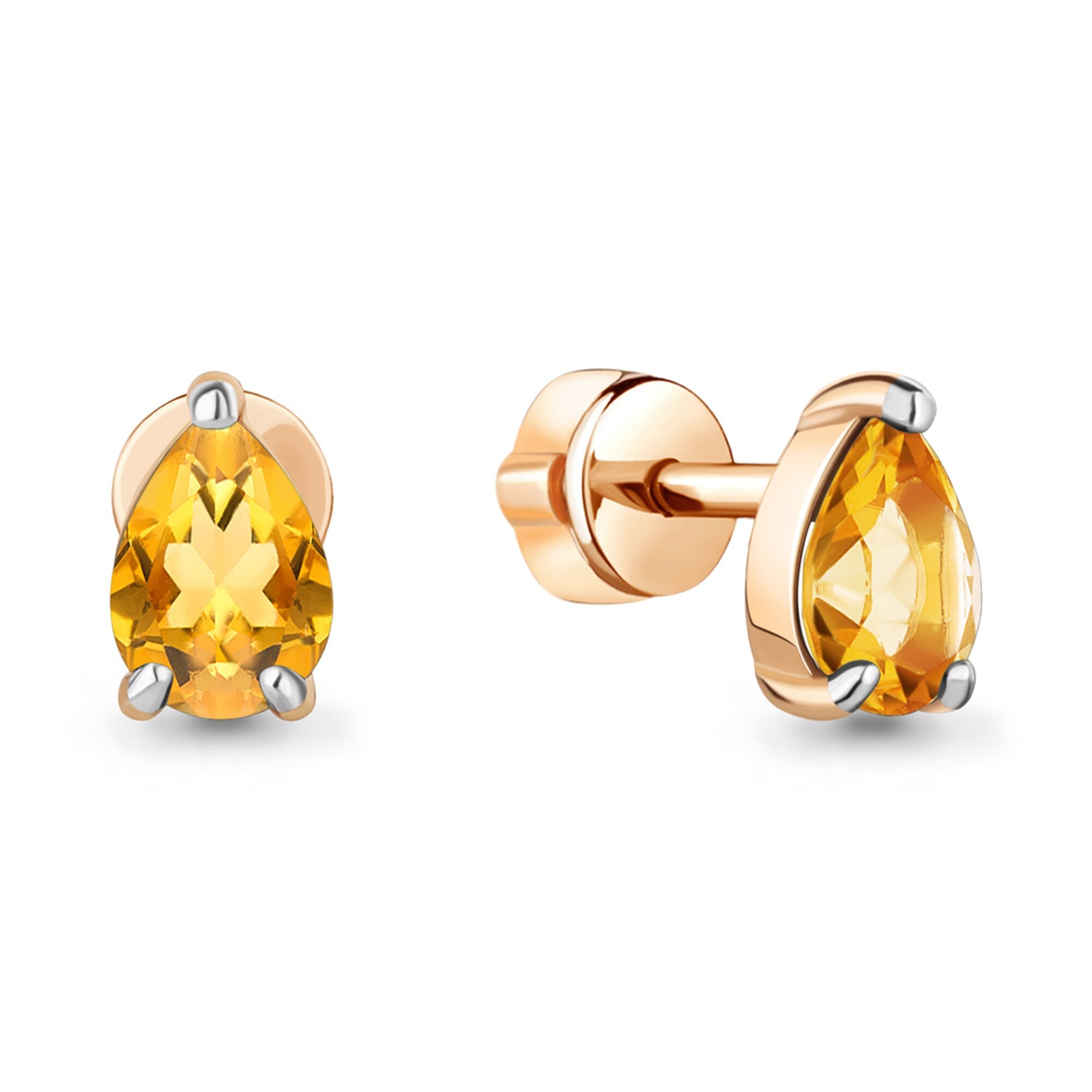 Серьги, серебро, 925 проба, золочение, цитрин