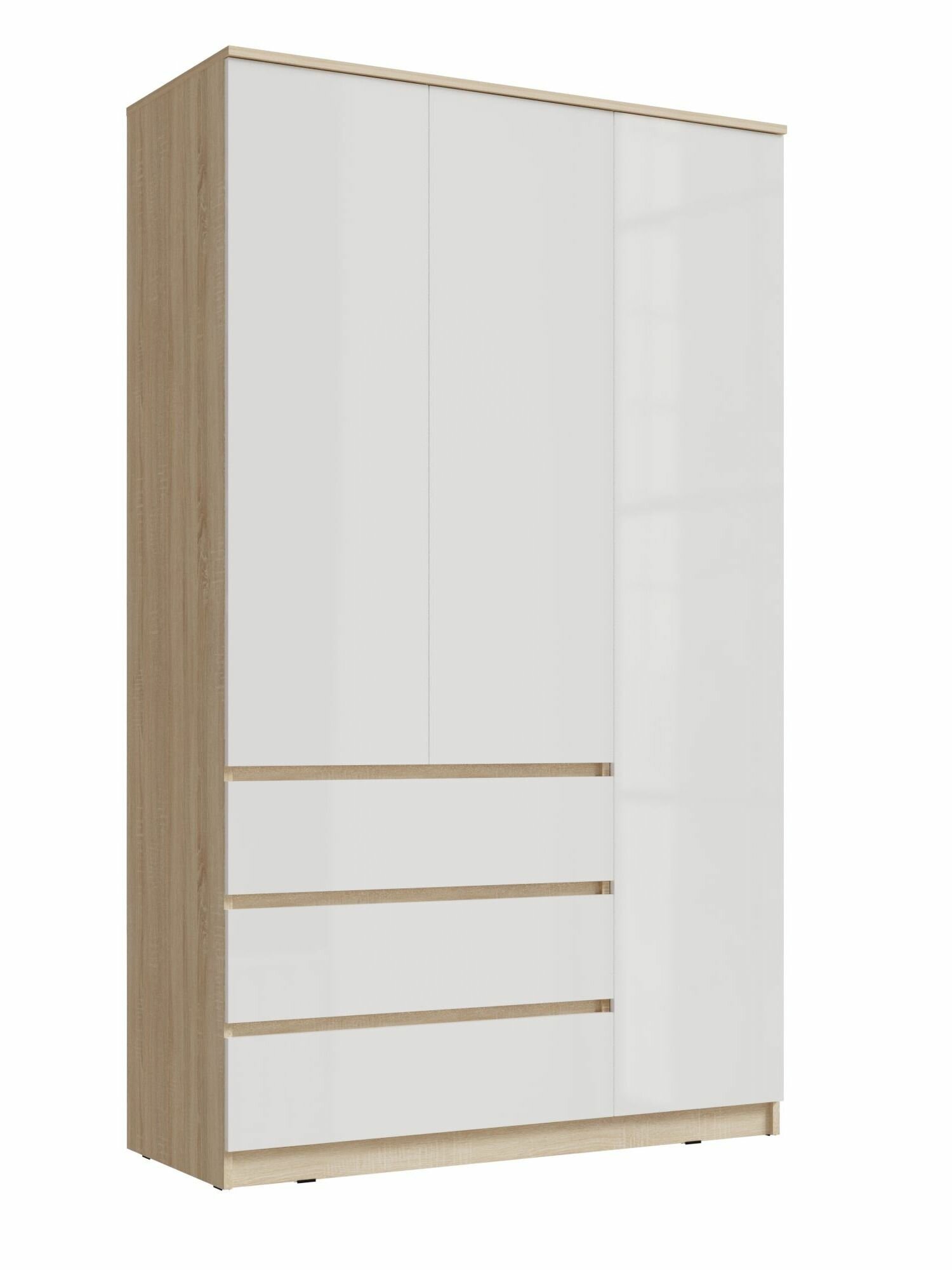 Шкаф Челси 3-ств. 1202х2022х514 (Белый глянец холодный/ дуб сонома) МИФ
