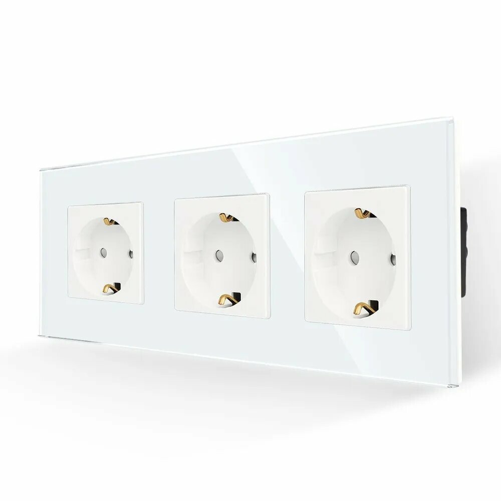 Розетка одинарная 3 пост рамка стекло Белая