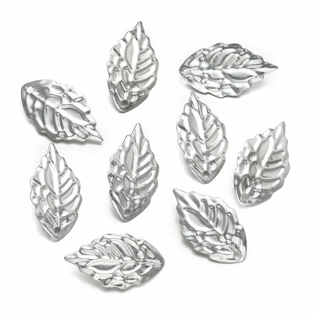 Листики для рукоделия 100 шт, серебристые металлические декоративные элементы 18х10 мм, фурнитура для бижутерии, скрапбукинга и декора своими руками