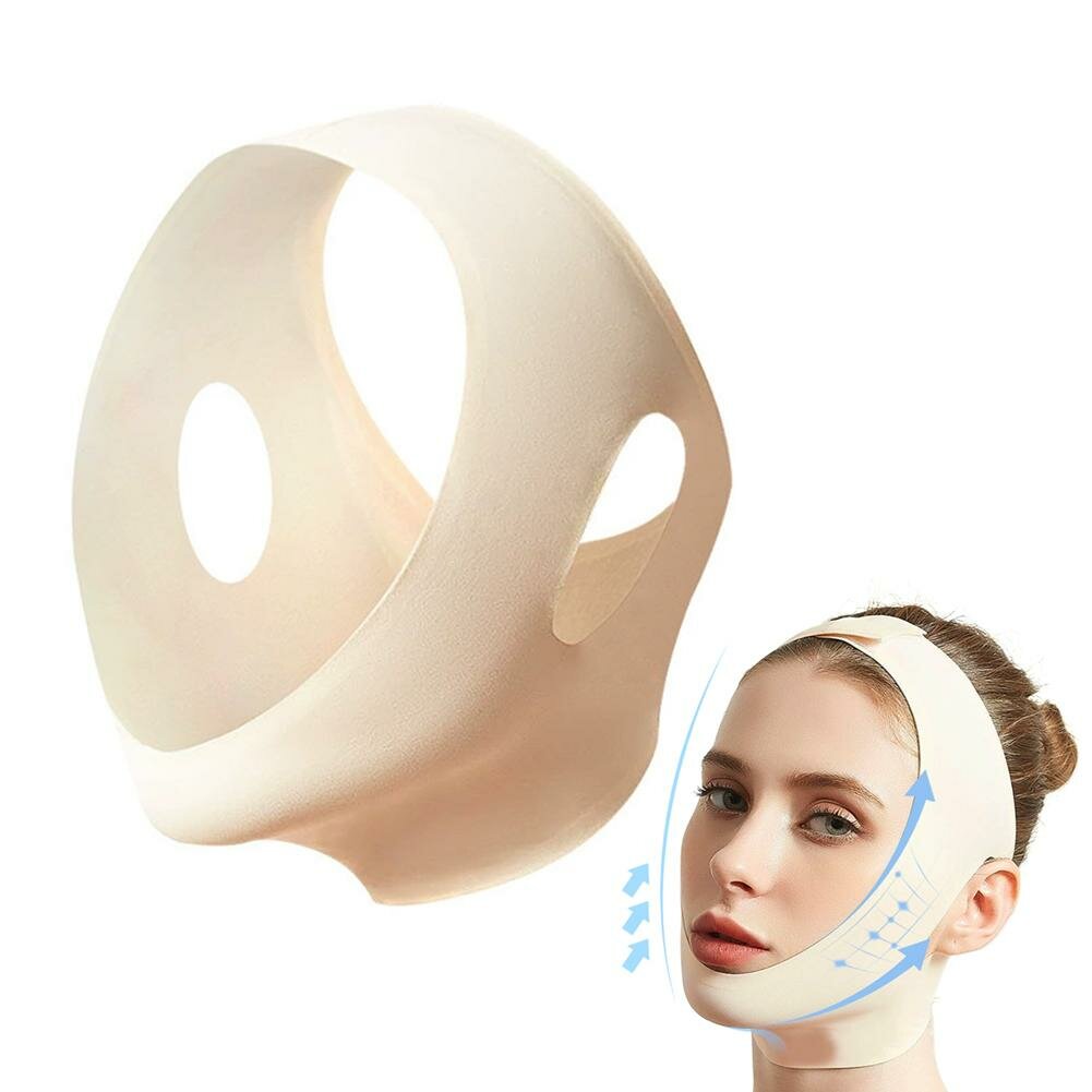 Маска-бандаж, Полнооблегающий компрессионный бинт для лица V-образной формы с фиксирующей лентой