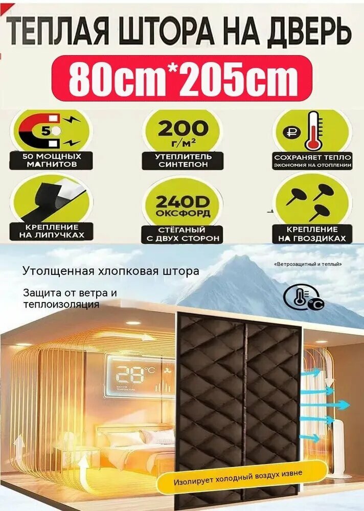 Занавеска на дверь 80x205 см коричневый