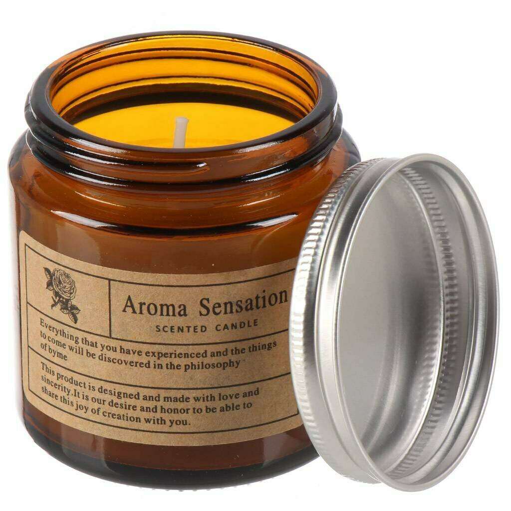 Ароматическая свеча в банке Бамбук из кокосового и соевого воска, 6.5х6.6 см, интерьерный декор и подарок на праздник.