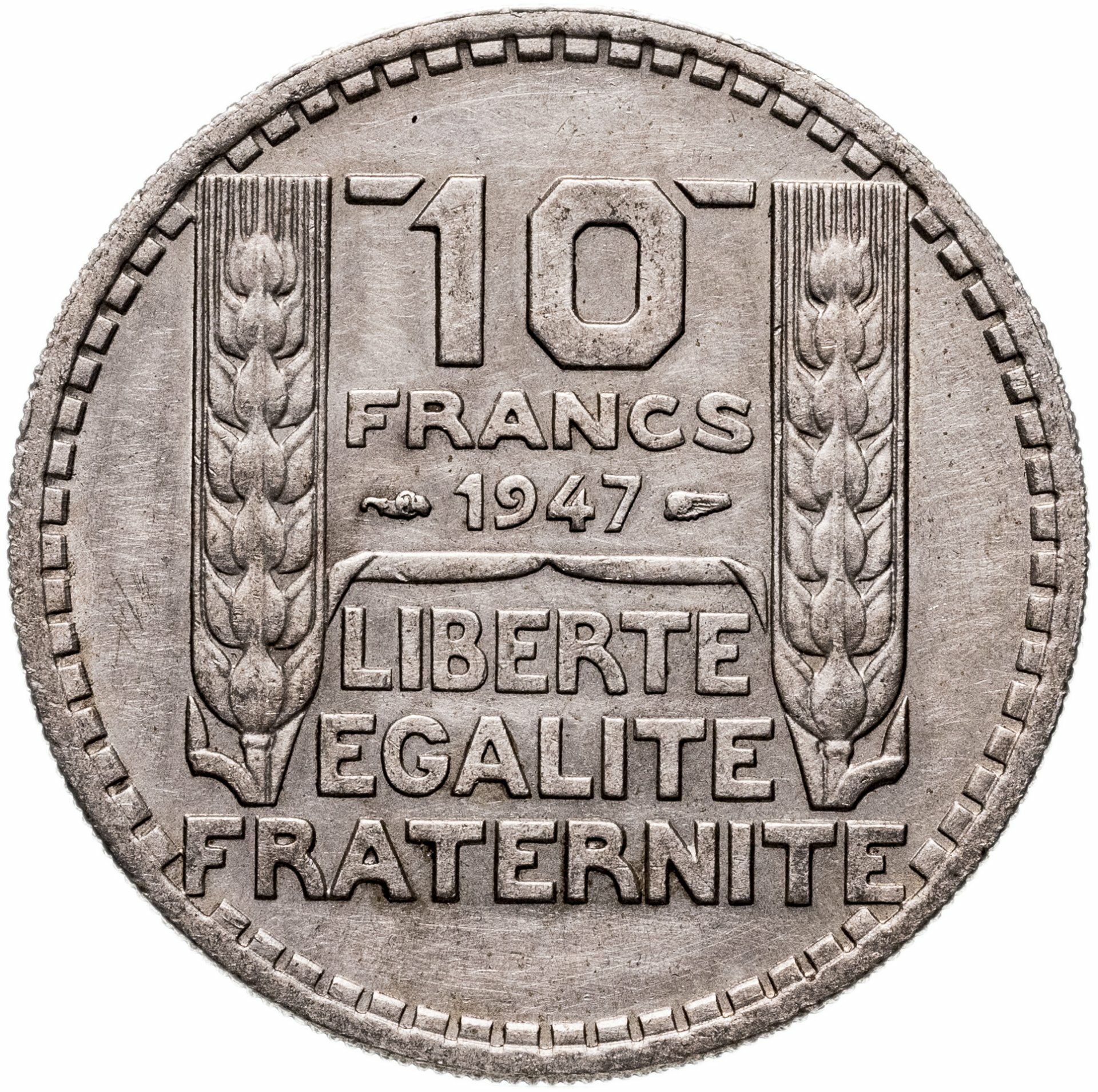 Франция 10 франков francs 1945-1947, Мельхиор медь-никель, в сохранности VF-XF