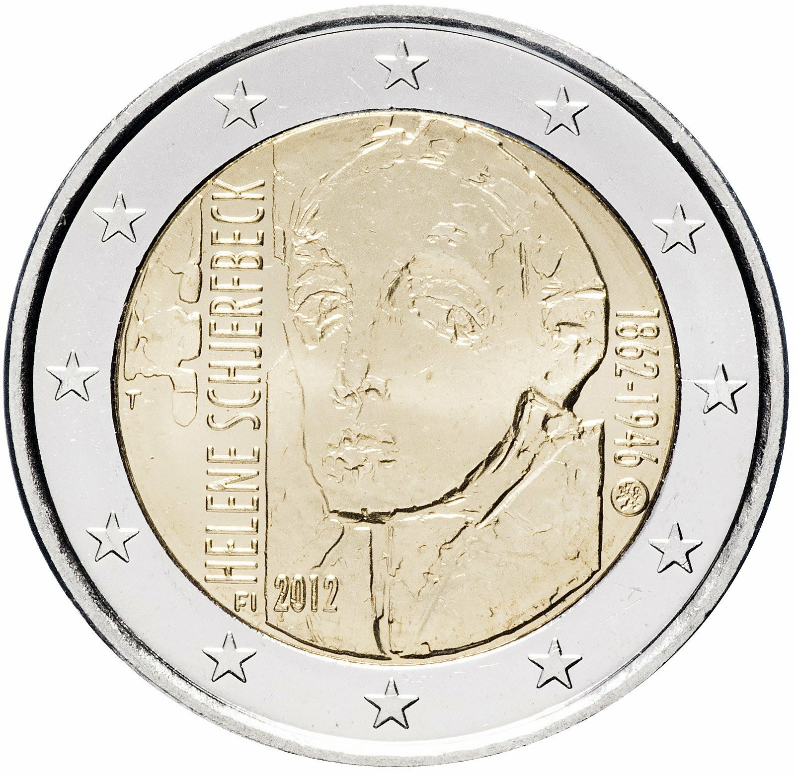 Финляндия 2 евро 2012 "150 лет со дня рождения Хелены Шерфбек", Биметалл, в сохранности UNC