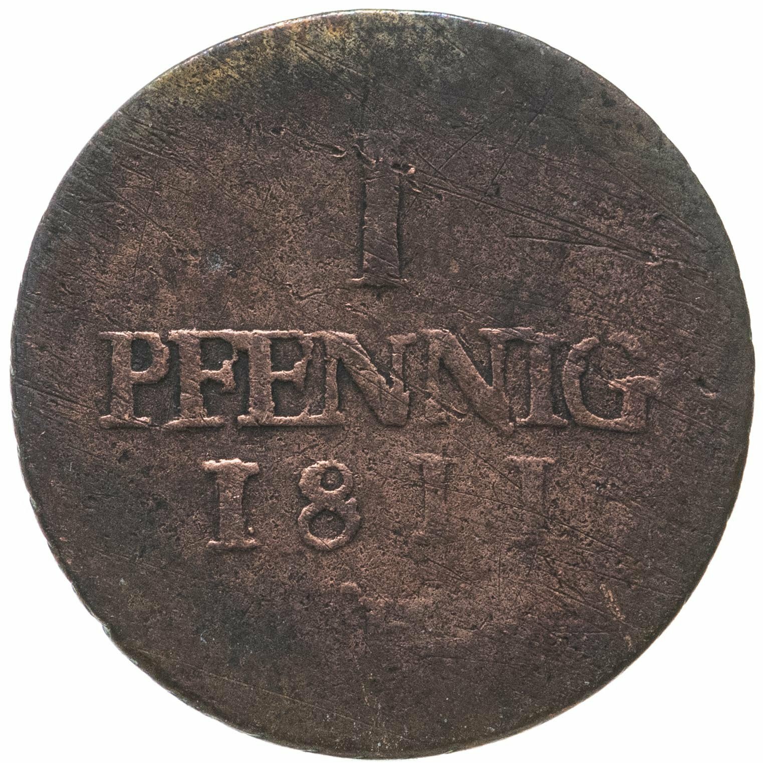 Германия, Саксония 1 пфенниг 1811, Медь 500, в сохранности F