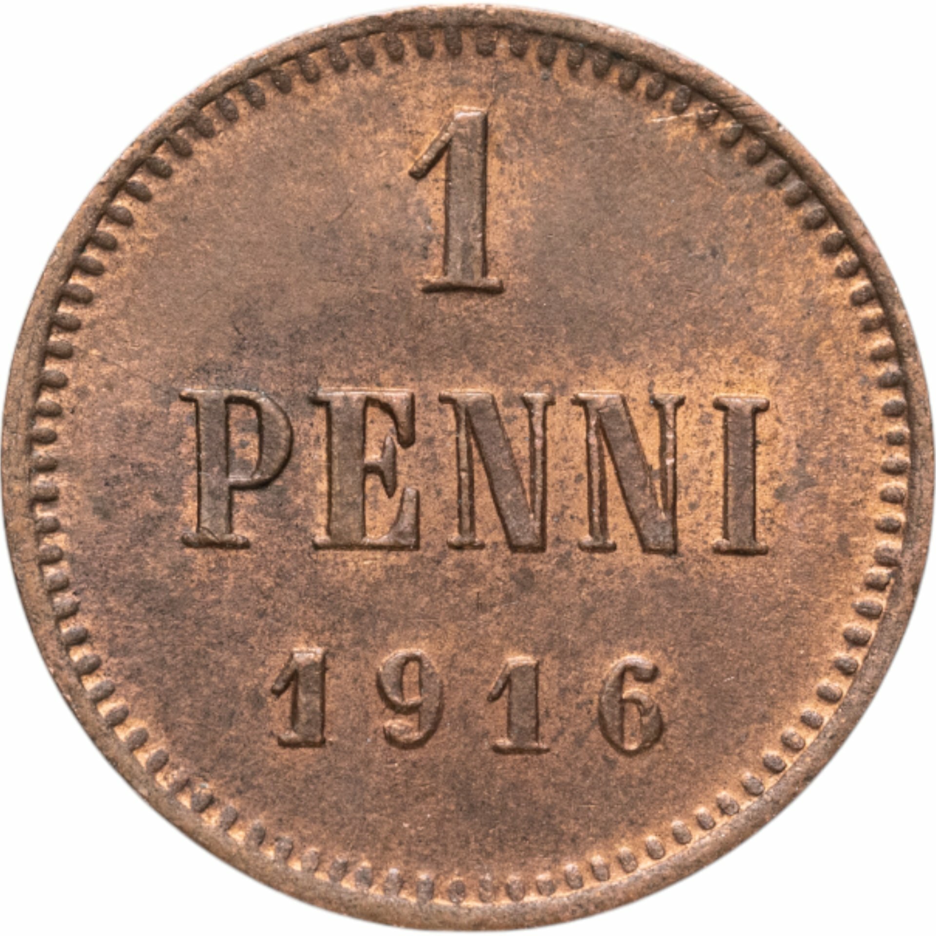 1 пенни 1916, монета для Финляндии, Медь, в сохранности UNC