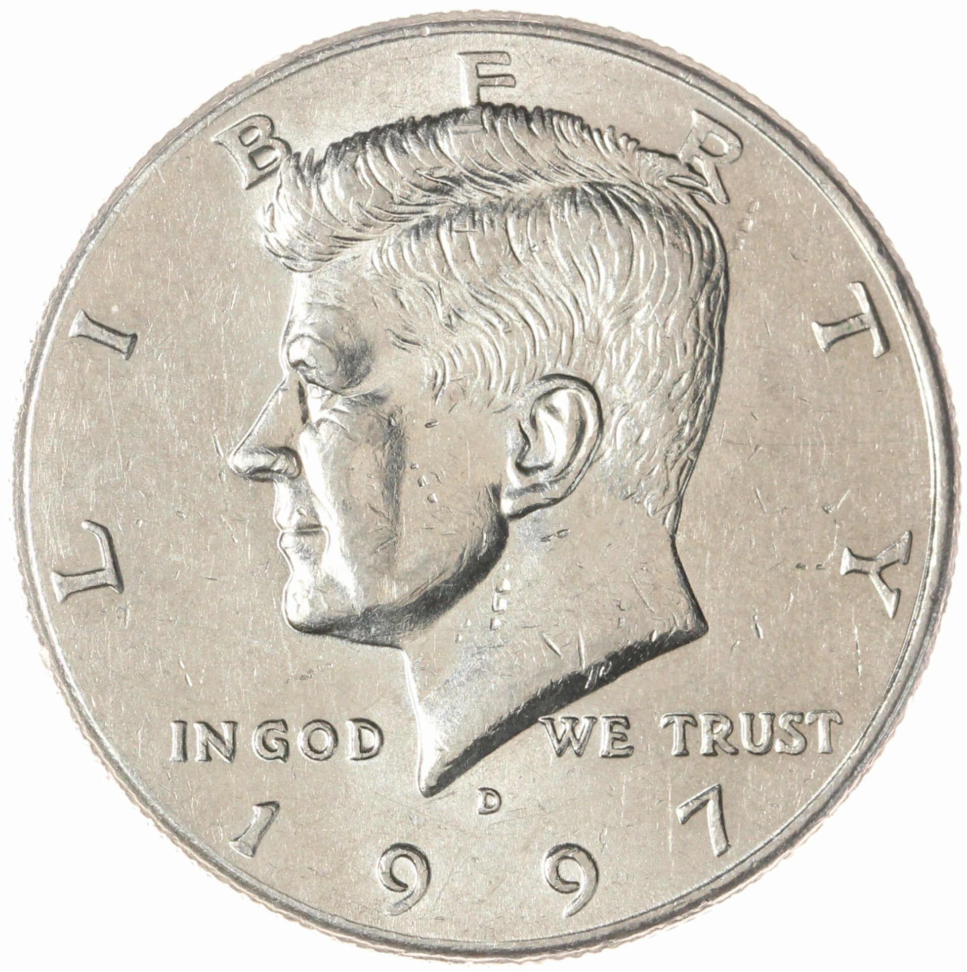 США 50 центов 1/2 доллара, half dollar 1997 D Kennedy Half Dollar Кеннеди знак монетного двора "D" - Денвер, Медь, в сохранности XF-AU