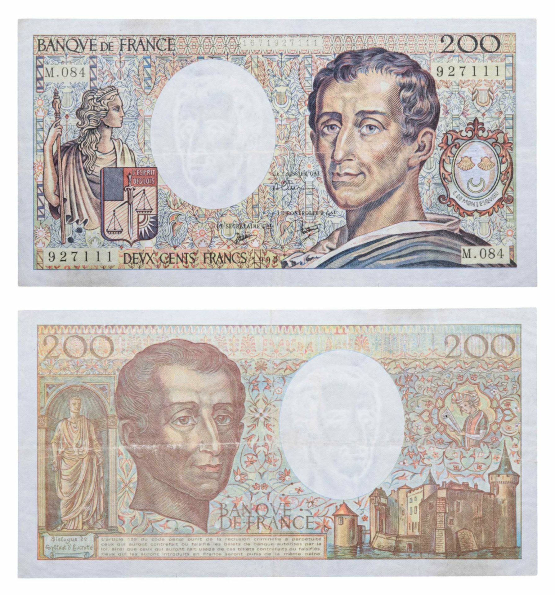 Франция 200 франков 1990 Montesquieu, барон де Монтескьё