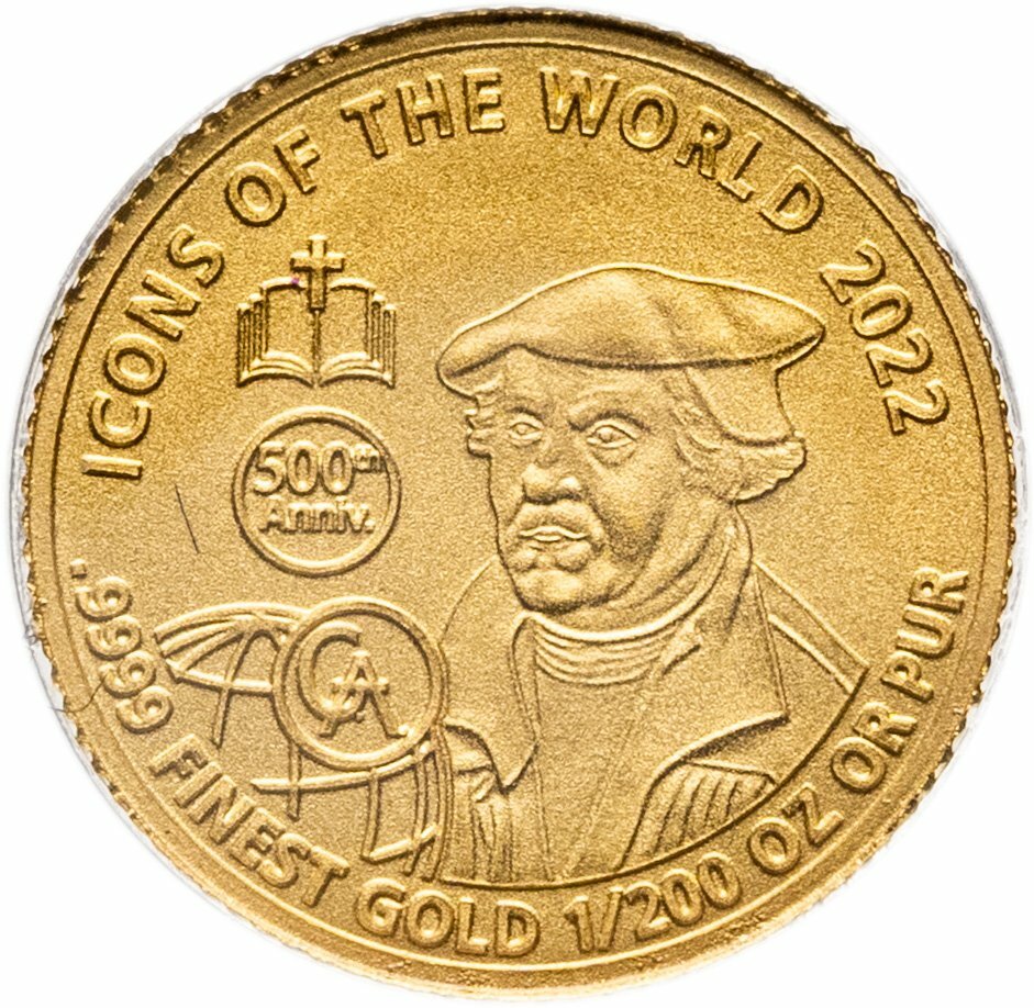 Руанда 10 франков 2022 500 лет Библии Лютера, Золото, в сохранности UNC