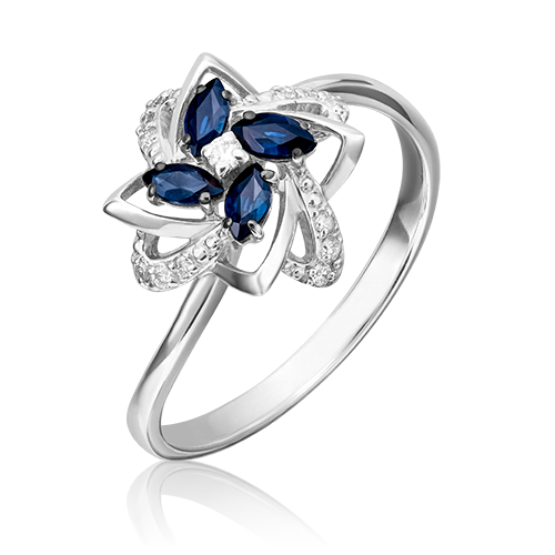 Кольцо, белое золото, 585 проба, бриллиант, сапфир