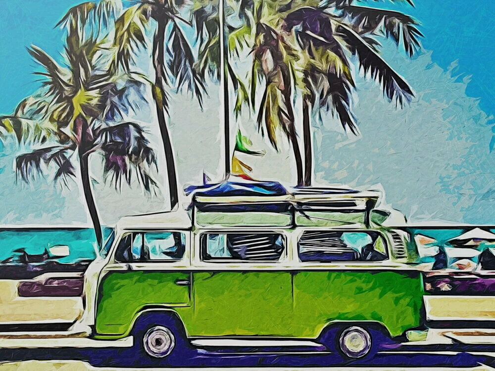 Плакат, постер Volkswagen Retro VW T1, Фольксваген на бумаге, размер 21х30см