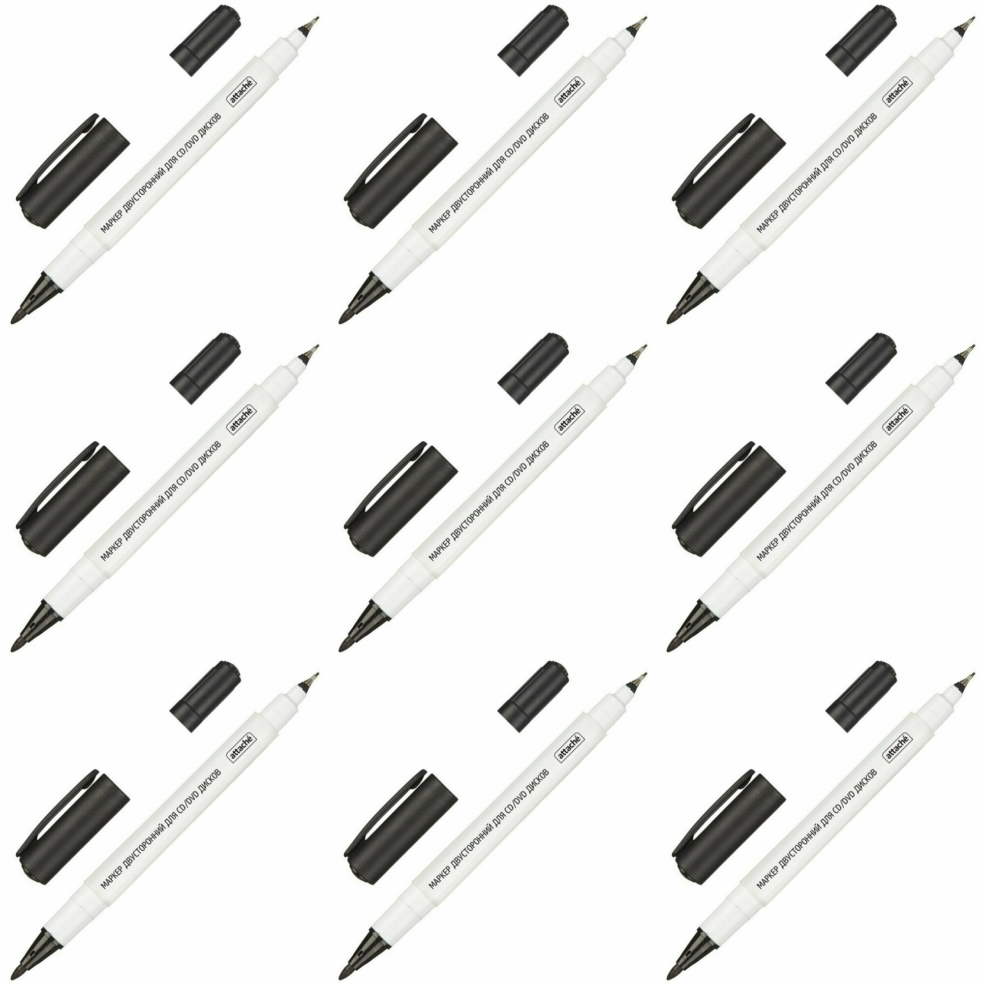 Attache Маркер для CD двусторонний, черный, 0,5/1,2 мм, 9 шт
