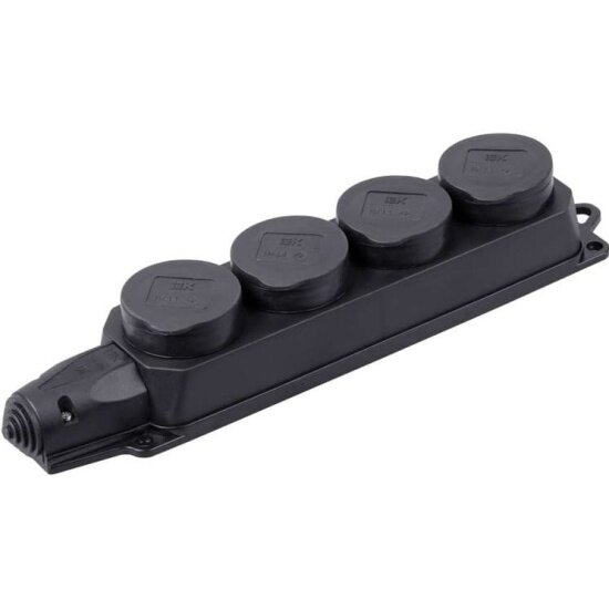 Розетка колодка Iek 4-м Омега РБ34-1-0м IP44 с защ. крышкой каучук, PKR64-016-2-K02