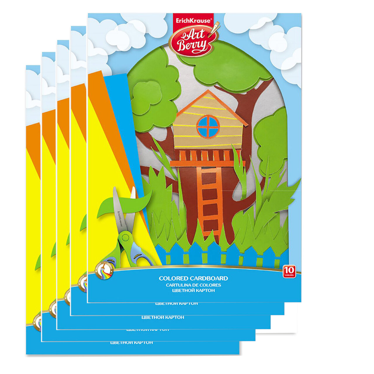 Цветной картон мелованный в папке ArtBerry®, А4, 10 листов,10 цветов (5 штук)