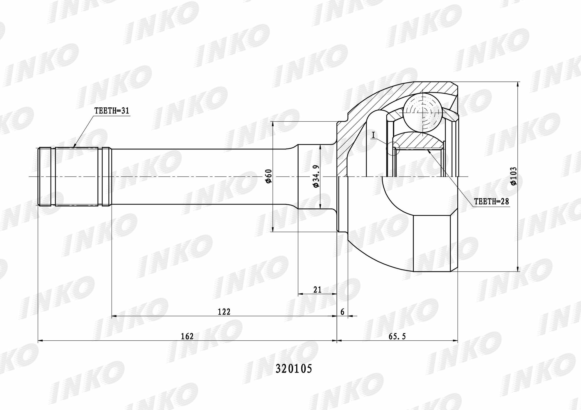 ШРУС внешний 31 28 перед прав лев INKO 320105