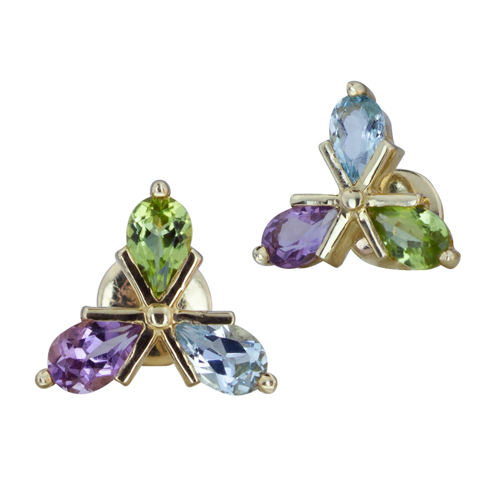 Серьги, красное золото, 585 проба, топаз