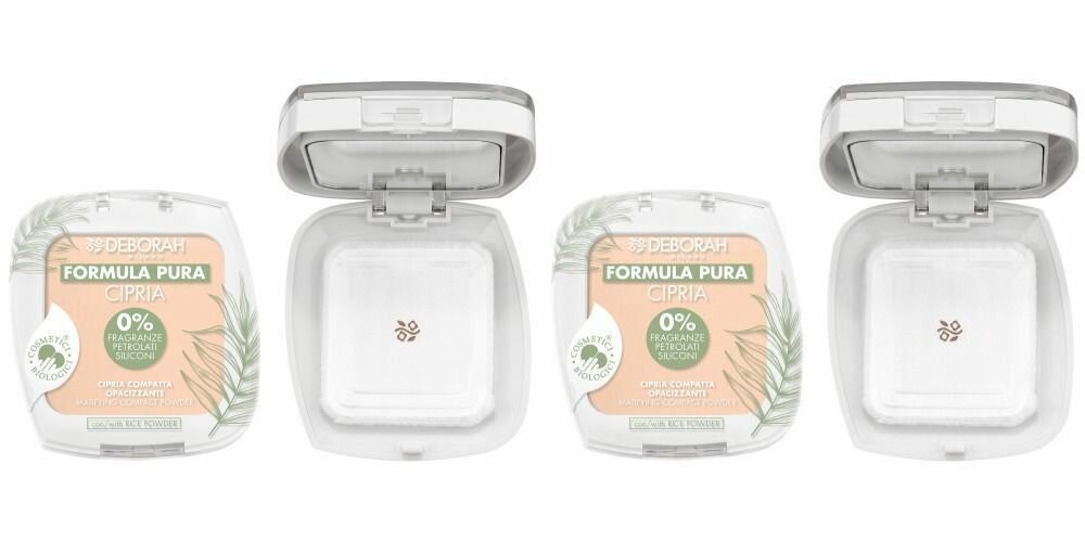 Deborah Milano Пудра для лица Formula Pura Matifying Compact Powder, матирующая, тон 02, Светло-бежевый, 9 г, 2 шт