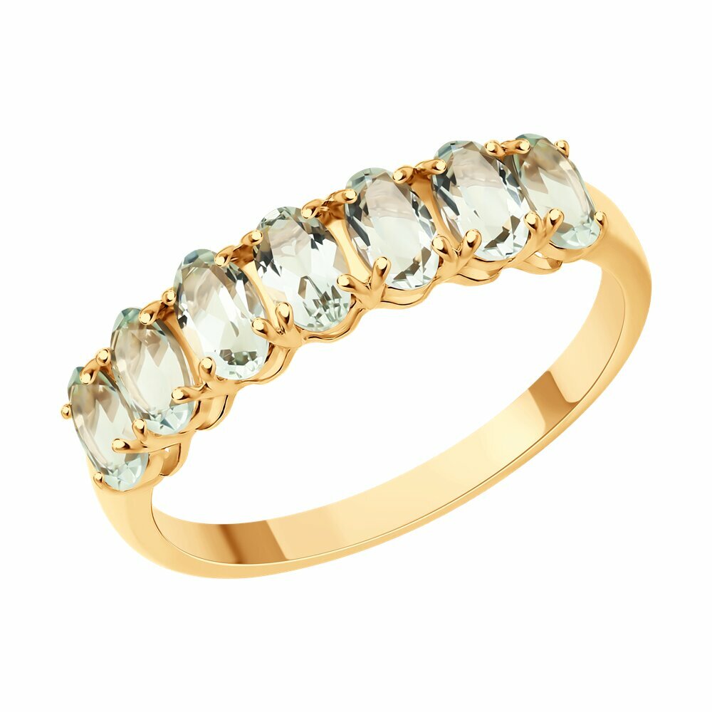 Кольцо, серебро, 925 проба, золочение, празиолит