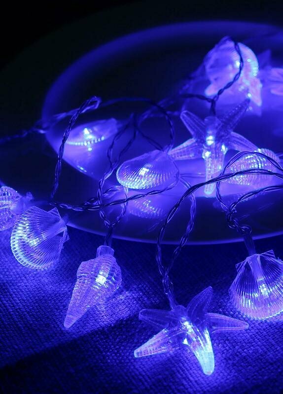Гирлянда светодиодная "Морская" (ракушки звезды раковины) 20LED 2.9+0.3м акрил син. Космос KOC_GIR-B113