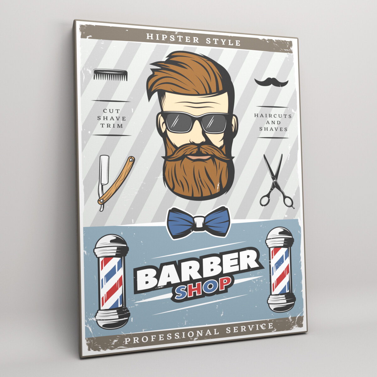 Картина на холсте (интерьерный постер) "Барбершоп" в стиле винтаж, с деревянным подрамником, размер 30x40 см