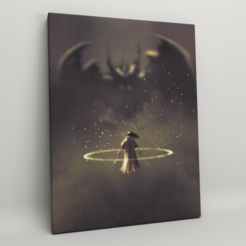 Картина на холсте (интерьерный постер) "арт сражение ангела и демона", с деревянным подрамником, размер 30x40 см