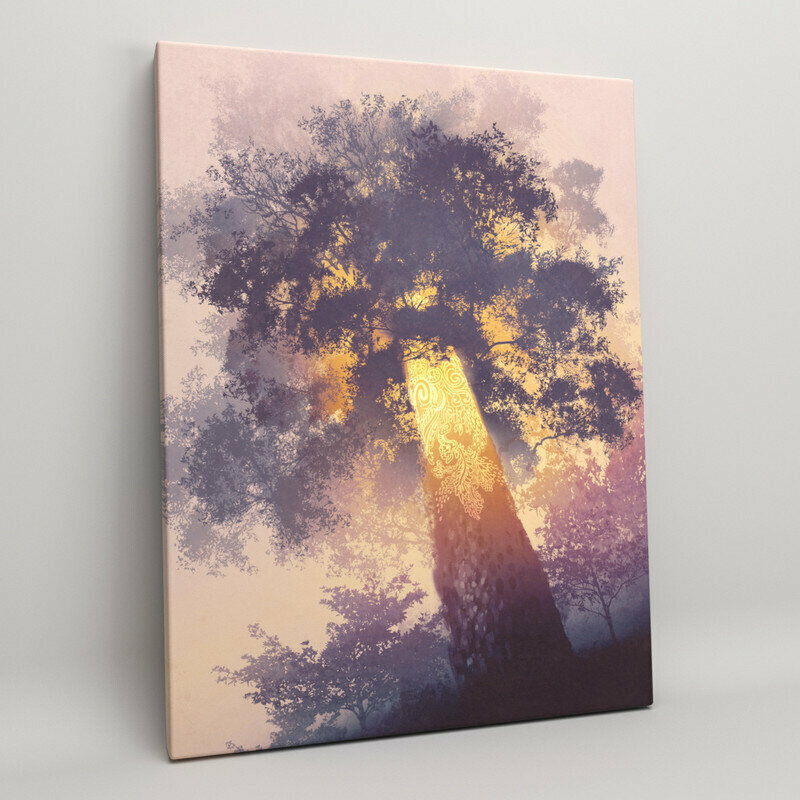 Картина на холсте (интерьерный постер) "Дерево и магические узоры", с деревянным подрамником, размер 22x30 см