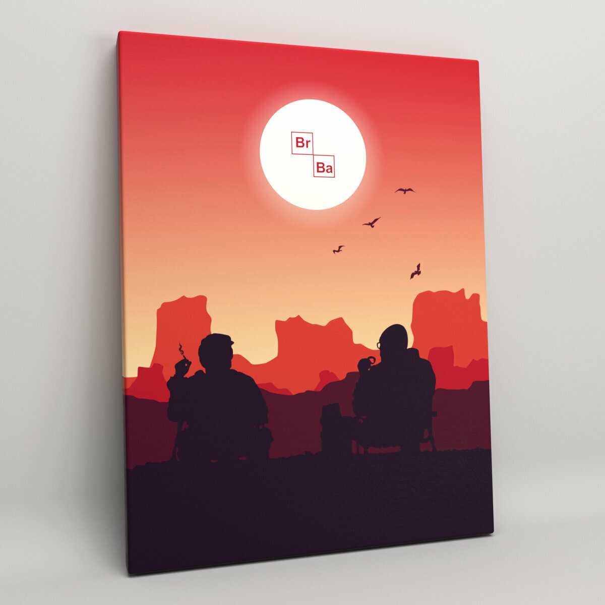 Картина на холсте (интерьерный постер) "Во все тяжкие - Уолтер Уайт и Джесси на закате", с деревянным подрамником, размер 45x60 см