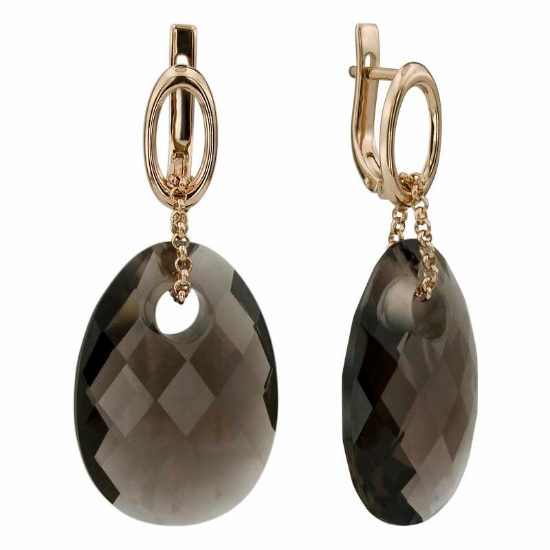 Серьги, красное золото, 585 проба, раухтопаз