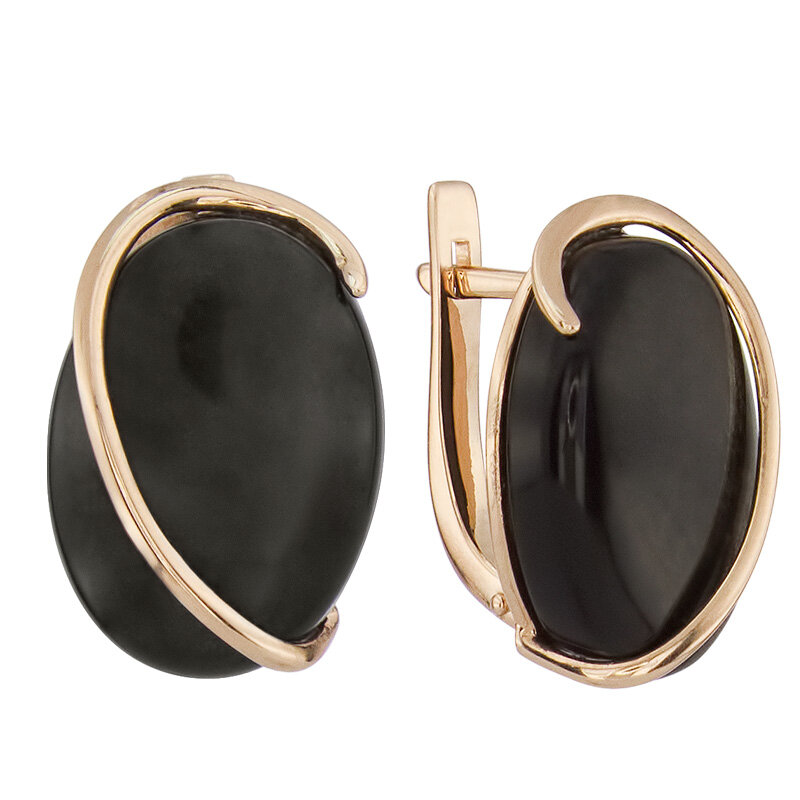 Серьги, красное золото, 585 проба, оникс