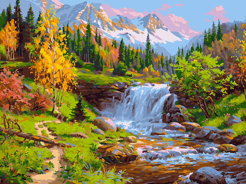 Картина по номерам Дикая Вишня "Горный ручей", холст, 30x40 см, акриловые краски
